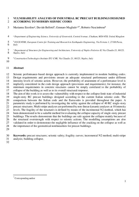 Pdf Vulnerability Analysis Of Industrial Rc Precast Buildings