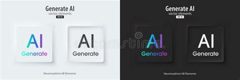 Set Of Generative Ai In Black And White Neumorphism Style Active And