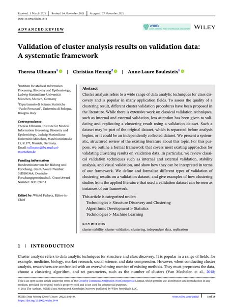 Pdf Validation Of Cluster Analysis Results On Validation Data A Systematic Framework
