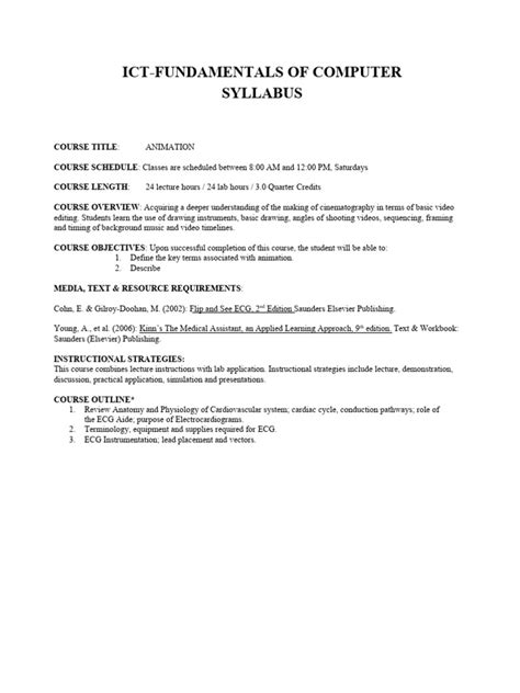 Syllabus For Animation Course Pdf Electrocardiography Laboratories