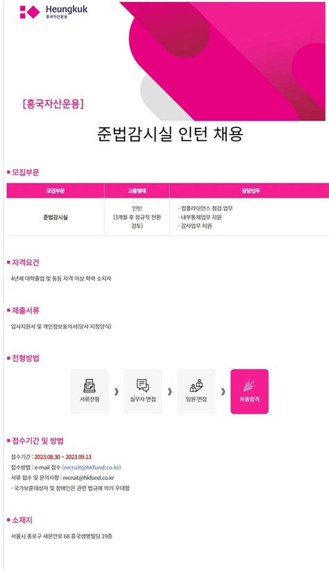 흥국자산운용 준법감시실 인턴 채용 공모전 대외활동 링커리어