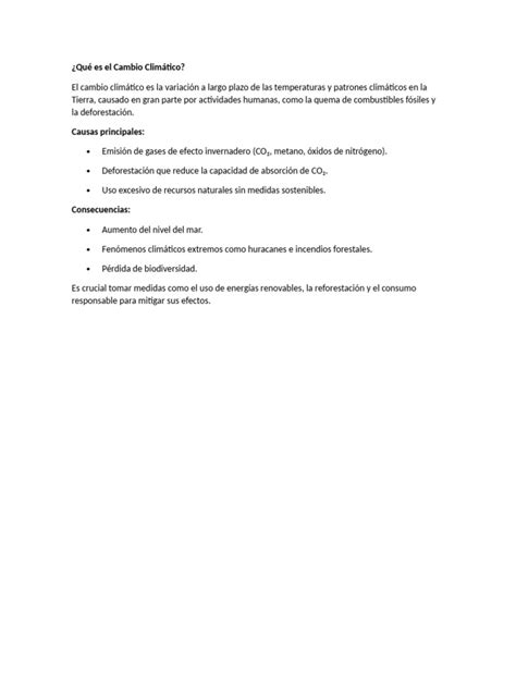 Qué Es El Cambio Climático Pdf