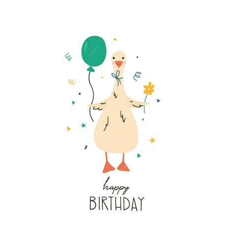 Premium Vector Hand Drawn Happy Birthday Card With Funny Goose With