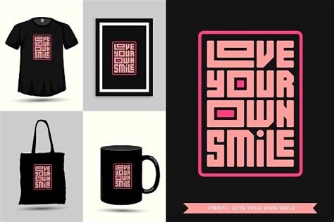 트렌디 한 타이포그래피 인용 동기 부여 티셔츠는 인쇄에 대한 자신의 미소를 사랑해요 수직 디자인 템플릿 포스터 머그컵 토트 백 의류 및 상품 T 셔츠에 대한 스톡 벡터 아트