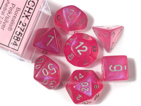 Borealis Pink And Silver Luminary Iridescent Chessex Dice Set 7