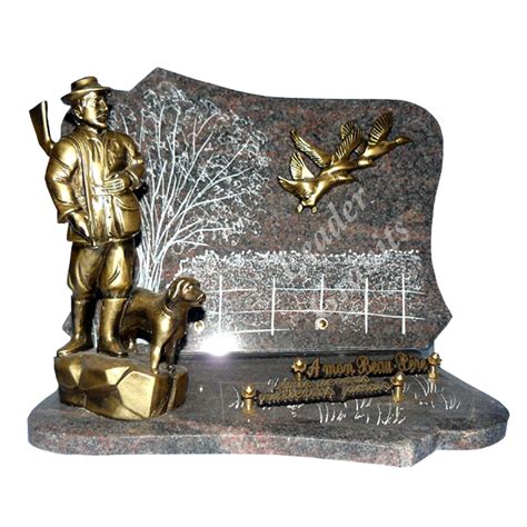 Plaque Funeraire Avec Sujet Resine Chasseur Et Socle En Granit LG352 4