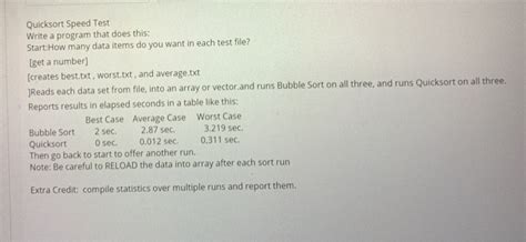 Solved Quicksort Speed Test Write A Program That Does This
