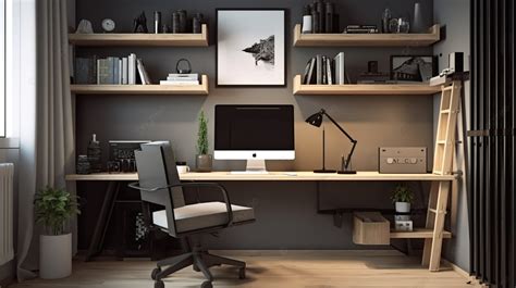 Aesthetic Work Station 3d Render Of A Home Office With A Computer Desk