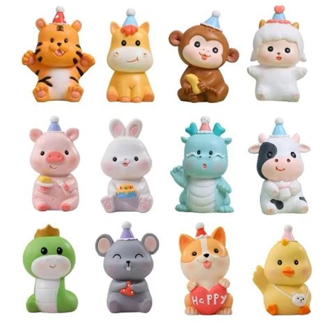 現貨全套12生肖擺件迷你小東西桌面可愛卡通蛇虎鼠猴兔12生肖2501k17 蝦皮購物