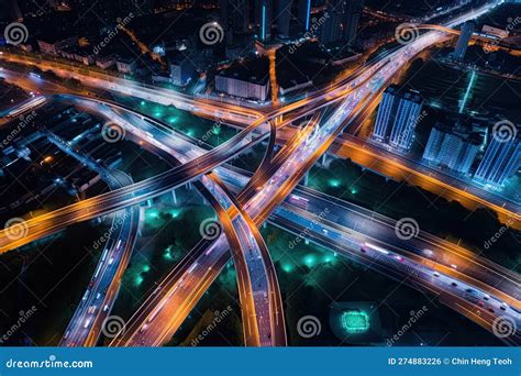 Aerial View Of Highway Overpass At Night Generative Ai Stock