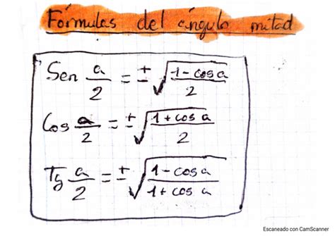 Fórmulas Del Ángulo Mitad Pdf