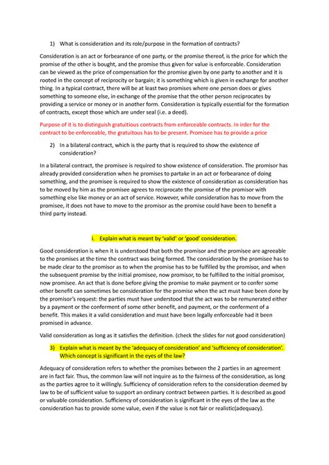 Blaw Sem 3 Content Qns Tutorial Work Question And Attempted Answers What Is Consideration