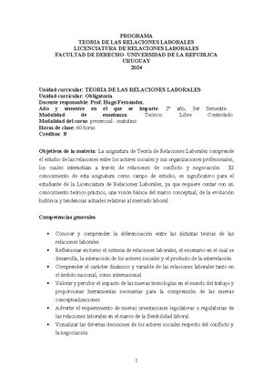 Teorìas de las RRLL resumen Principales teoría de las relaciones