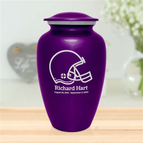 Football Helmet Cremation Urn Purple Luster Green Meadow Memorials