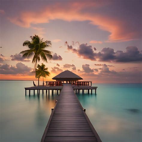 Premium Photo A Dock With A Palm Tree On The Horizon And A Pier In