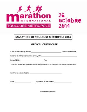 Fillable Online Marathon Toulousemetropole Certificat M Dical 2014