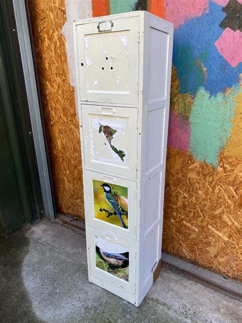 Single Wooden Locker Blue Ticking