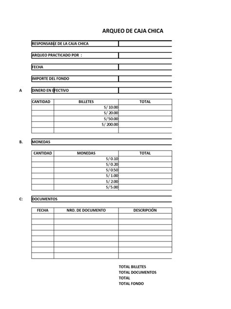 Formato De Arqueo De Caja Chica Pdf