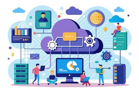 Premium Vector An Illustration Depicting A Group Of People Working With Cloud Computing And