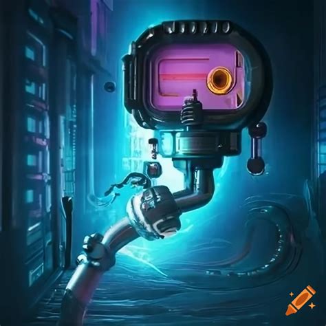 Futuristic cyberpunk mechanical water meter in a sci-fi setting on Craiyon