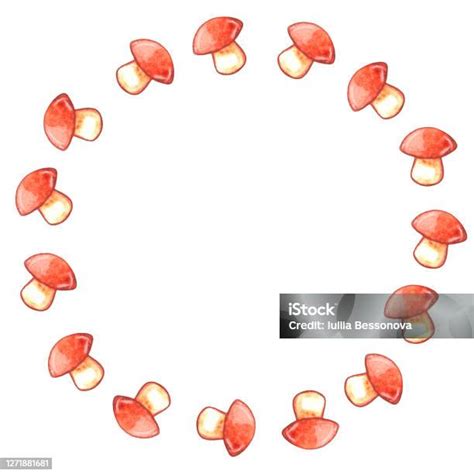 식용 버섯으로 만든 둥근 프레임 수채화 손으로 그린 템플릿 가을 디자인 추수 감사절 요리 포장 메뉴 인사말 카드 어린이 인쇄 배경 0명에 대한 스톡 벡터 아트 및 기타