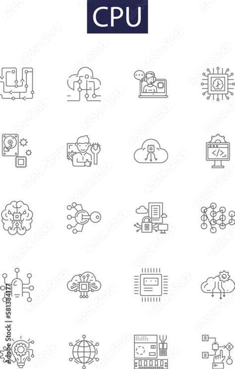 Cpu Line Vector Icons And Signs Cpu Core Central Unit Control