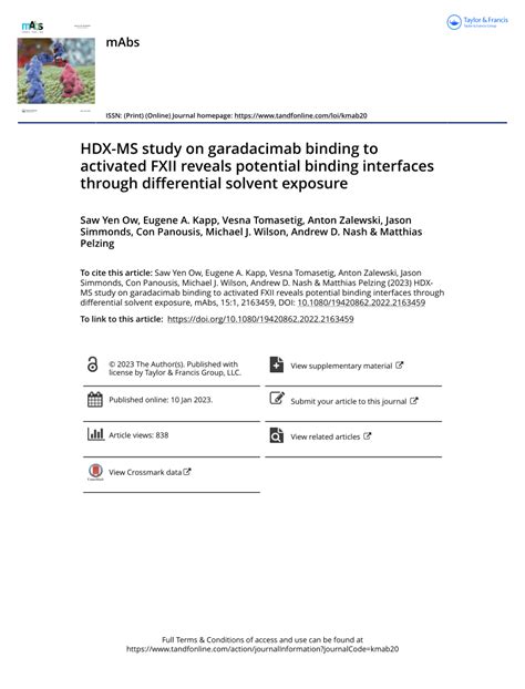 Pdf Hdx Ms Study On Garadacimab Binding To Activated Fxii Reveals