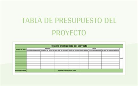 Plantilla De Formato Excel Tabla De Presupuesto Del Proyecto Y Hoja De
