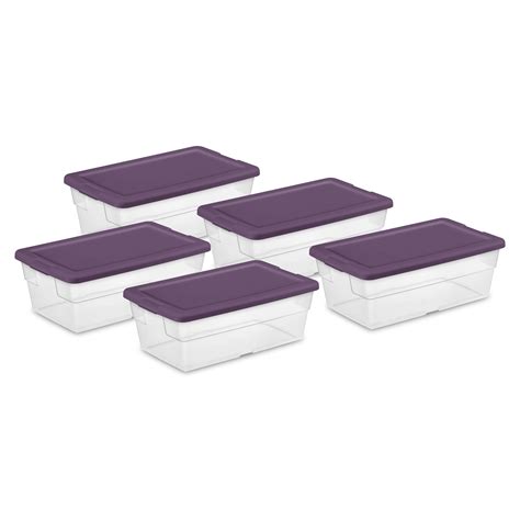 Sterilite Stackable 6 Qt Storage Box Container Clear Purple Lid 60