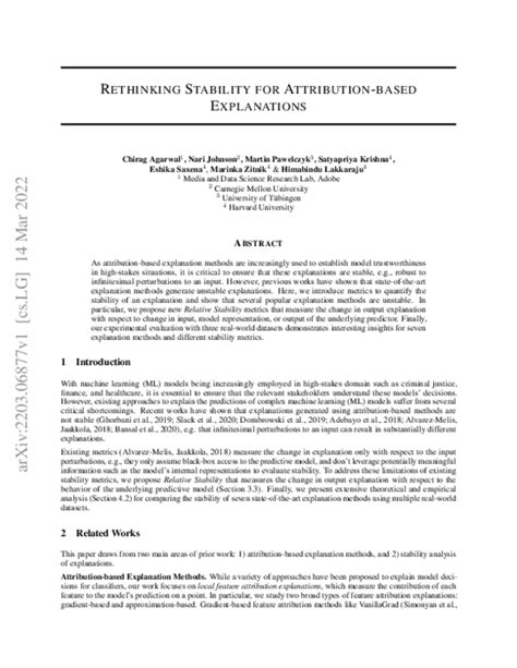 Pdf Rethinking Stability For Attribution Based Explanations