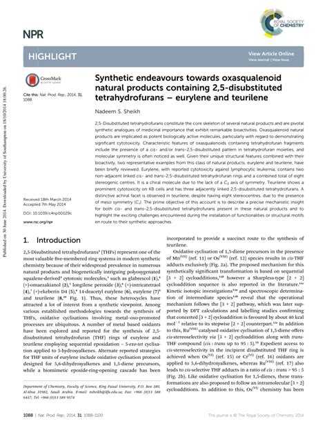 Pdf Cheminform Abstract Synthetic Endeavours Towards Oxasqualenoid Natural Products