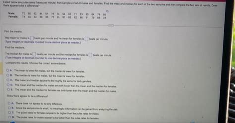 Solved Find The Meshs The Mean For Males A Beas Per Chegg Com