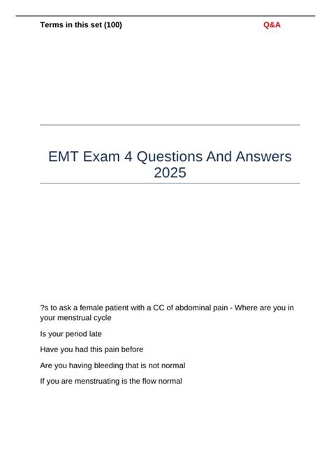 Emt Exam 4 Questions And Answers 2025 Accelerated Emt Stuvia Us