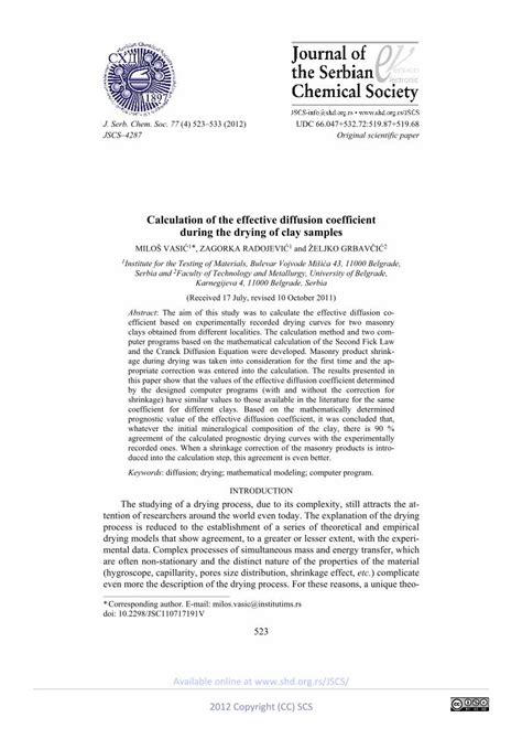 Pdf Calculation Of The Effective Diffusion Coefficient During Dokumen Tips
