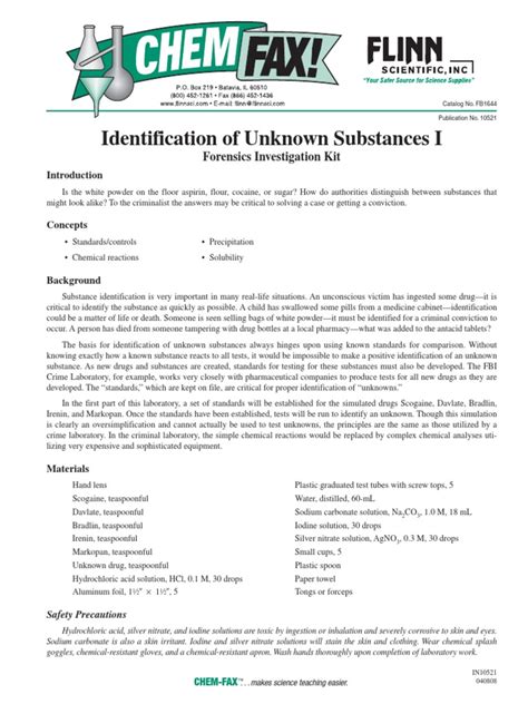 Identification Of Unknown Substances I Pdf Chemical Substances