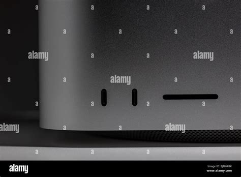 Card Slot And Usb C Slots Closeup Low Key Still Life Of Modern New Desktop Computer System Stock