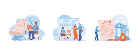 Premium Vector Fills Out A Loan Approval Application A Husband And Wife Apply For Loan