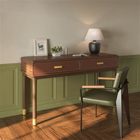 Vintage Style Tribesigns Mid Century Study Writing Desk With Large Drawers Office Furniture