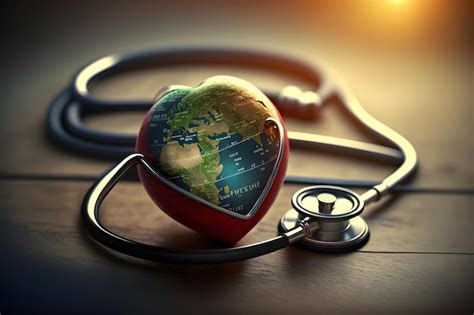 Un corazón con un globo terráqueo y un estetoscopio alrededor Foto