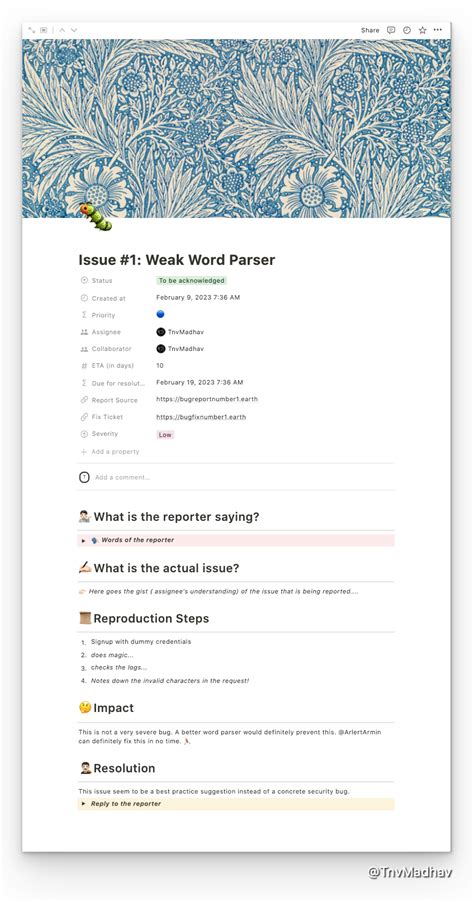 bug report tracker notion template