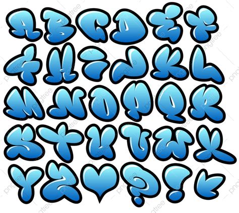 Gambar Font Vektor Grafiti Gelembung Biru Dengan Gloss Dan Garis Besar