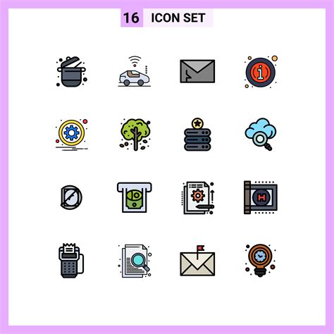 Mobile Interface Flat Color Filled Line Set Of 16 Pictograms Of