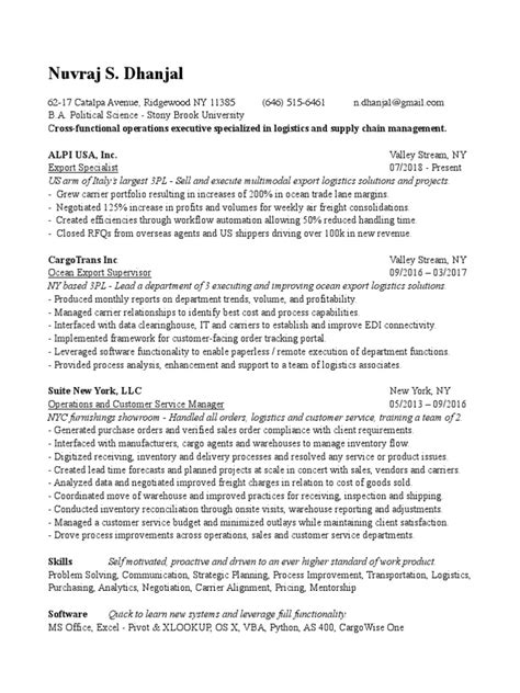 Dice Resume Cv Nuvraj Dhanjal Pdf Logistics Warehouse