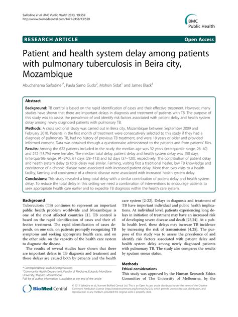Pdf Patient And Health System Delay Among Patients With Pulmonary