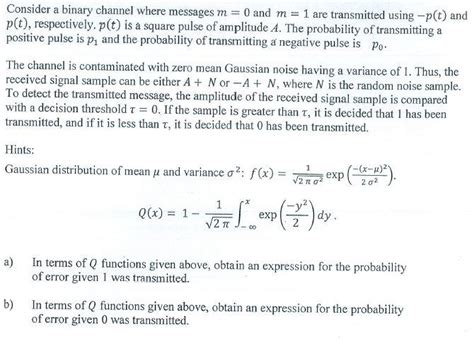 Solved Consider A Binary Channel Where Messages M And M Chegg