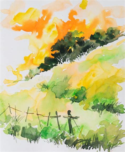 Vibrant Sunset Abstract Watercolor Painting Hand Painted Watercolor
