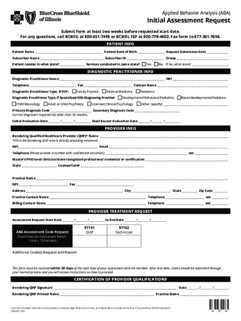 Il Blue Cross Blue Shield Initial Assessment Request 2020 2021 Fill