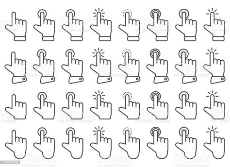 Hand Cursor Icon In Different Gestures Finger Mouse Cursor Clicking Cursor Vector Illustration