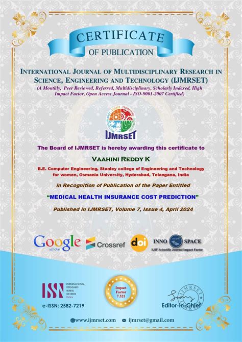 Vaahini Reddy On Linkedin Delighted To Share My First Research Paper Publication On Ijmrset