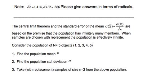 Solved The Central Limit Theorem And The Standard Error Of
